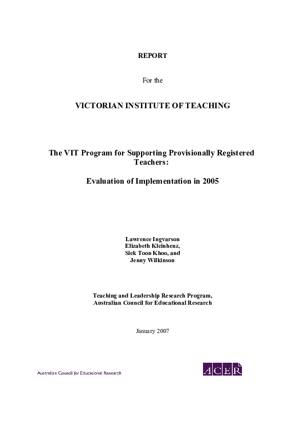 (PDF) The VIT Program for Supporting Provisionally Registered Teachers ...