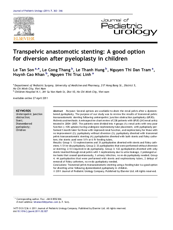 (PDF) Transpelvic anastomotic stenting: A good option for diversion ...
