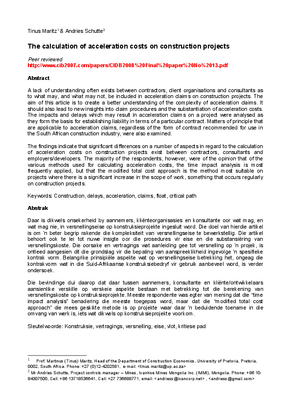 (DOC) The calculation of acceleration costs on construction projects ...
