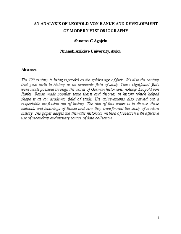 (DOC) AN ANALYSIS OF LEOPOLD VON RANKE AND DEVELOPMENT OF MODERN ...