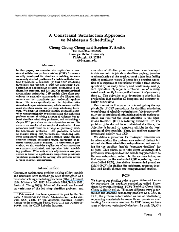 Pdf A Constraint Satisfaction Approach To Makespan Scheduling