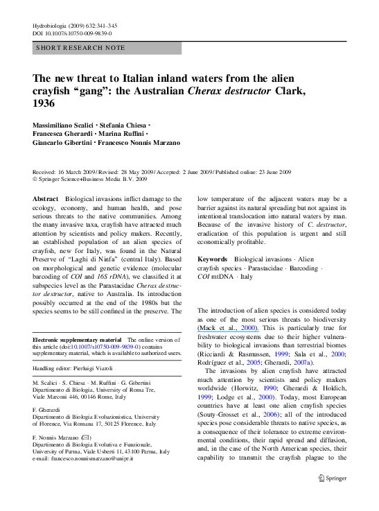 (PDF) The new threat to Italian inland waters from the alien crayfish “gang”: the Australian ...