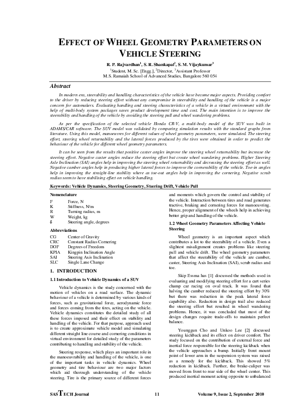 (PDF) EFFECT OF WHEEL GEOMETRY PARAMETERS ON VEHICLE STEERING