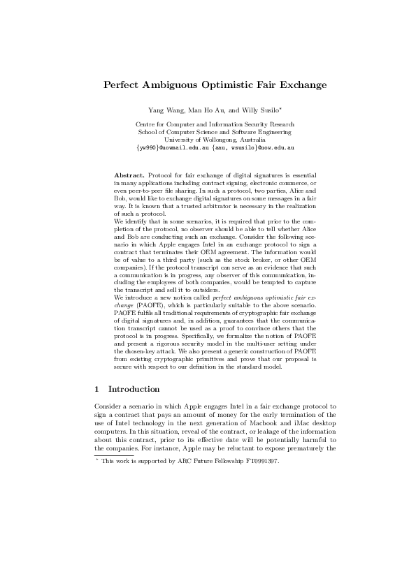 (PDF) Perfect ambiguous optimistic fair exchange