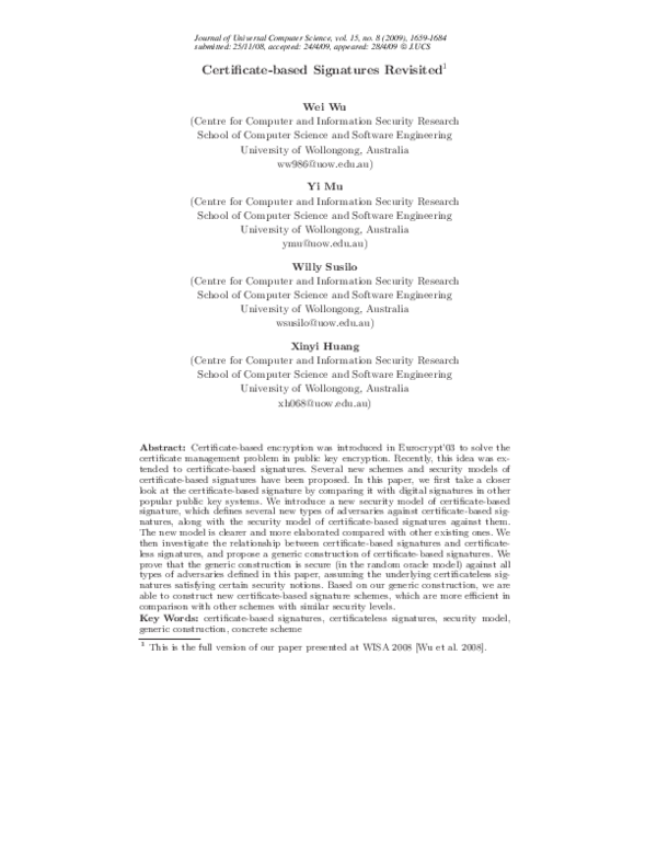 (PDF) Certificate-based signatures revisited
