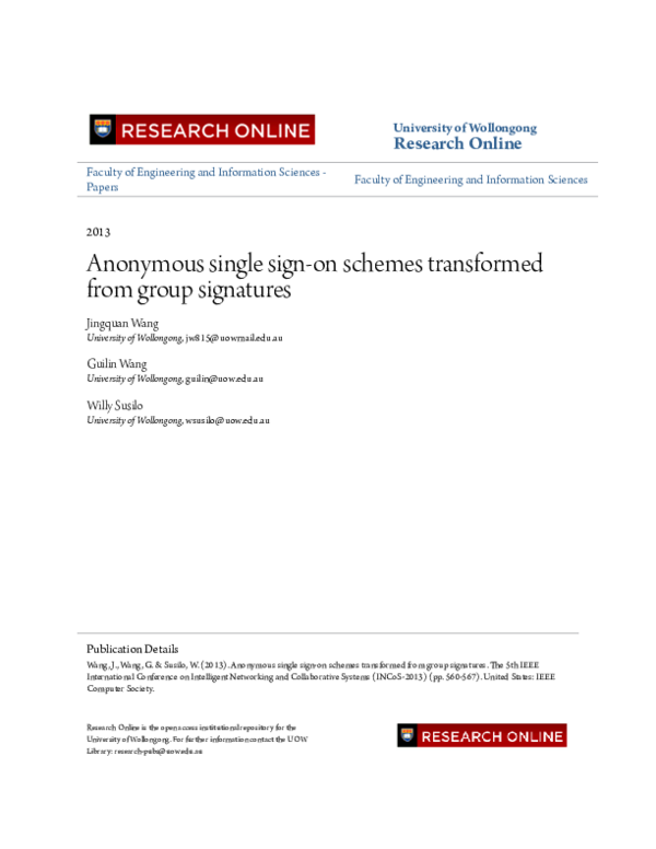 (PDF) Anonymous Single Sign-On Schemes Transformed from Group Signatures