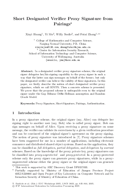 (PDF) Short Designated Verifier Proxy Signature from Pairings | Willy ...