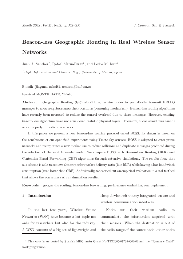 Pdf Beacon Less Geographic Routing In Real Wireless Sensor Networks