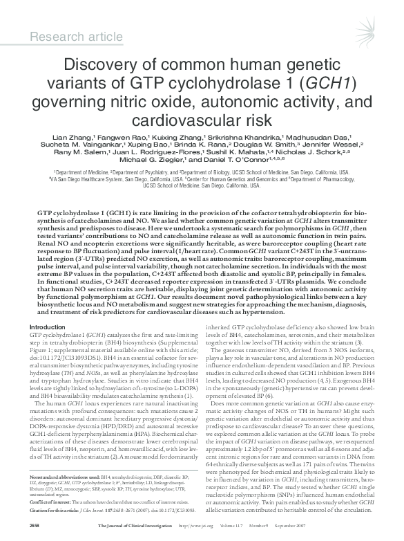 (PDF) Discovery of common human genetic variants of GTP cyclohydrolase ...