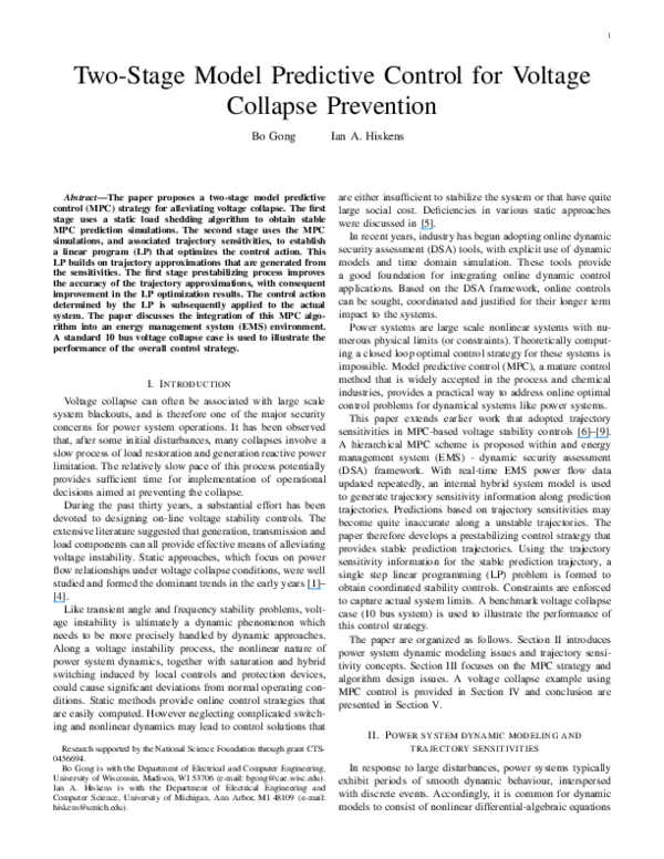 (PDF) Two-stage model predictive control for voltage collapse prevention | Ian Hiskens ...