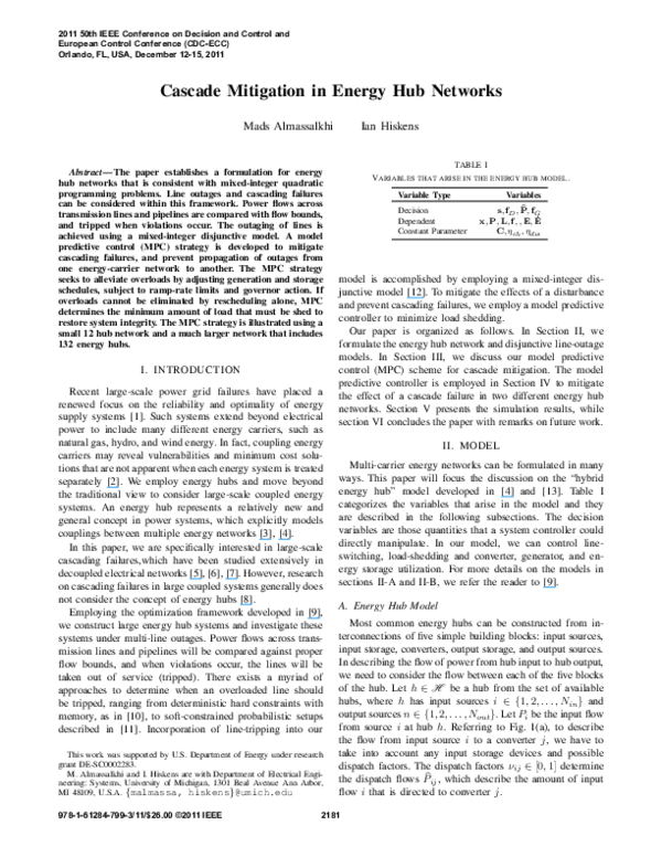 (PDF) Cascade mitigation in energy hub networks | Ian Hiskens ...