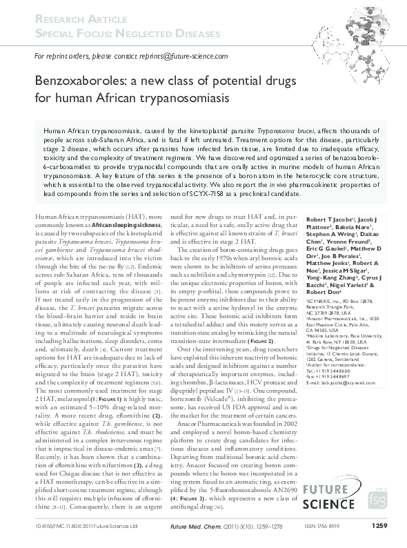 (PDF) Benzoxaboroles: a new class of potential drugs for human African ...