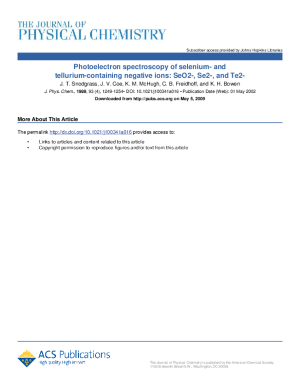 (PDF) Photoelectron spectroscopy of selenium- and tellurium-containing ...