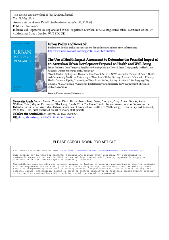 (PDF) The Use of Health Impact Assessment to Determine the Potential ...