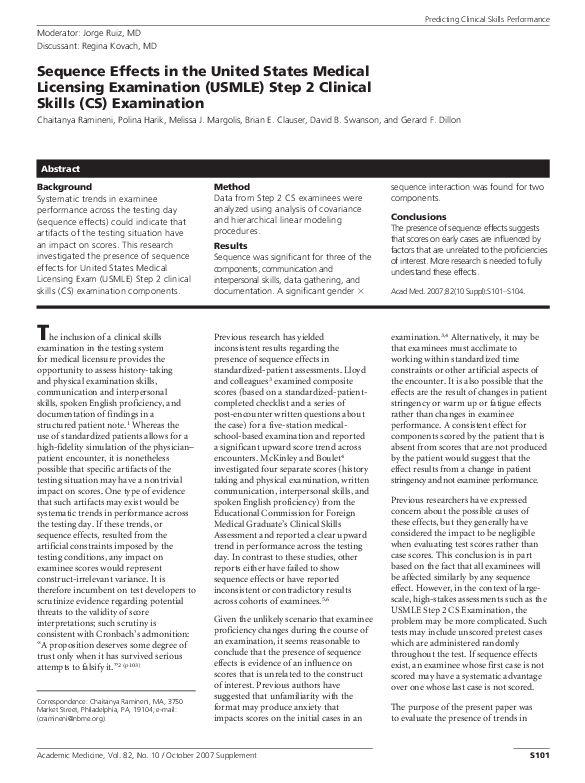 (PDF) Sequence Effects in the United States Medical Licensing ...