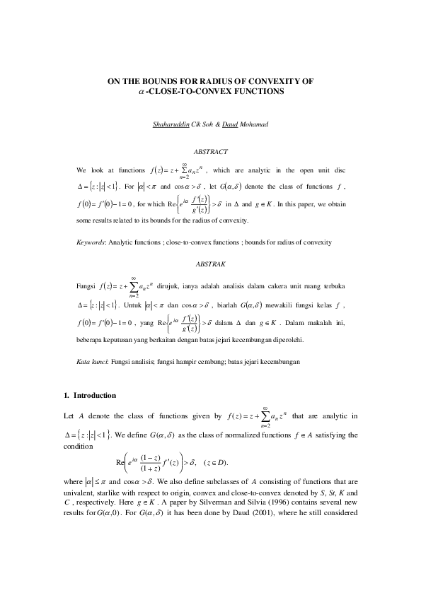 (PDF) On The Bounds for Radius of Convexity of α-Close-to-Convex Functions