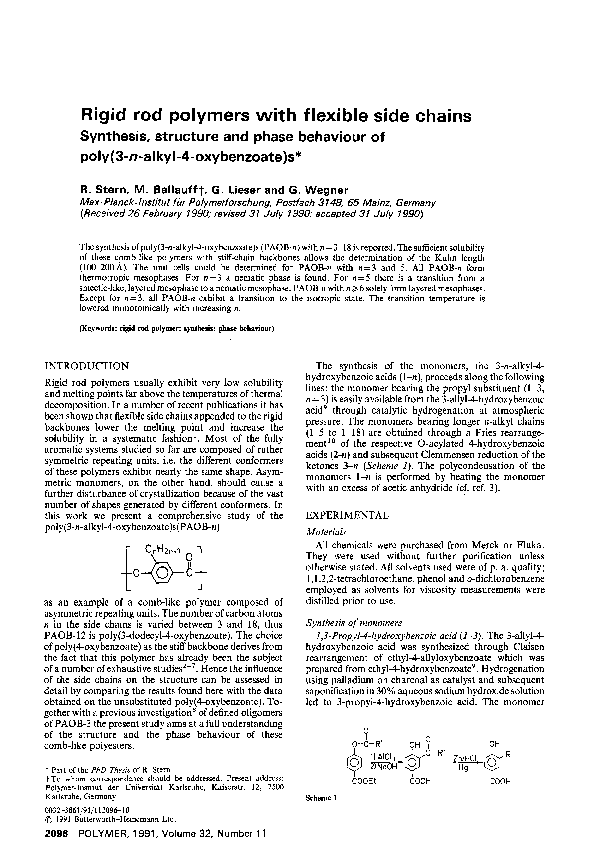 (PDF) Rigid rod polymers with flexible side chains☆Synthesis, structure ...