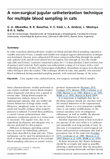 (PDF) A non-surgical jugular catheterization technique for multiple ...