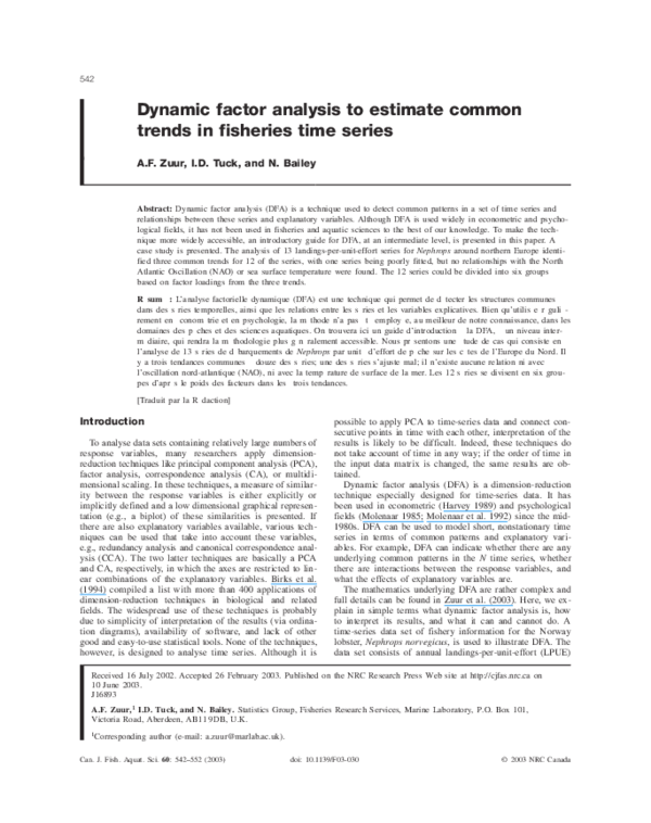 (PDF) Dynamic factor analysis to estimate common trends in fisheries time series