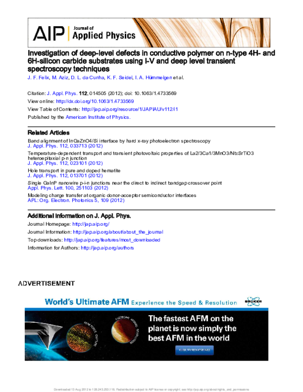 (PDF) Investigation of deep-level defects in conductive polymer on n ...