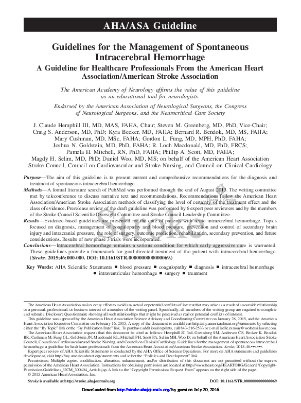(PDF) Guidelines for the Management of Spontaneous Intracerebral ...