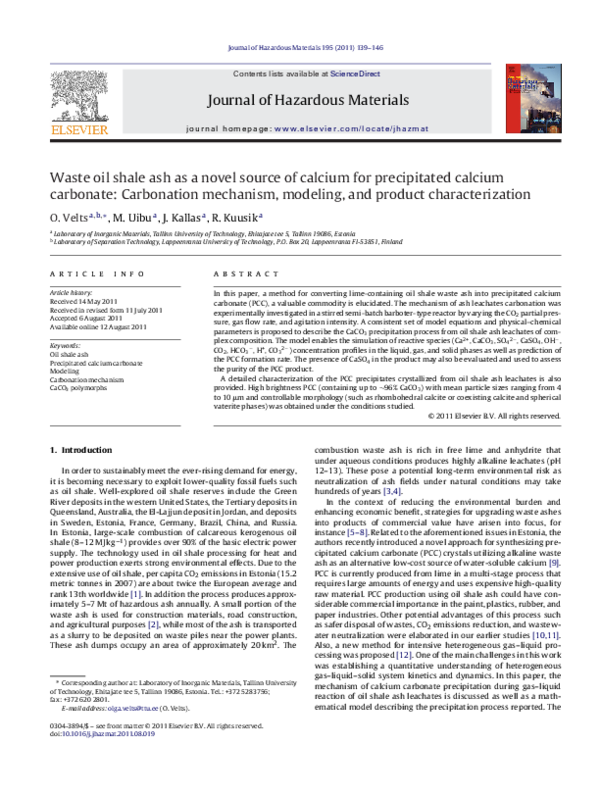 (PDF) Waste oil shale ash as a novel source of calcium for precipitated ...