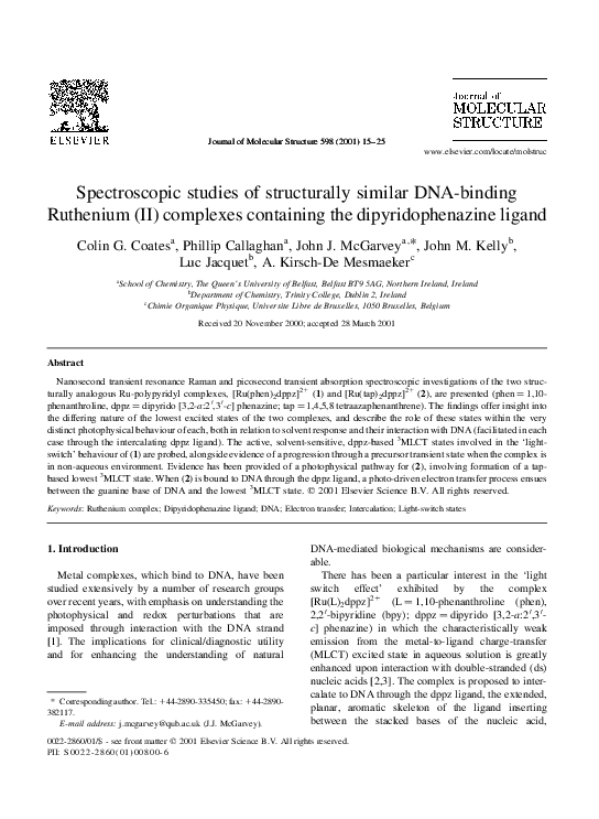 (PDF) Spectroscopic studies of structurally similar DNA-binding Ruthenium (II) complexes ...