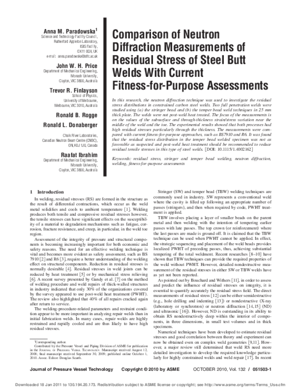(PDF) Neutron Diffraction of Residual Stress in Carbon Steel Welds
