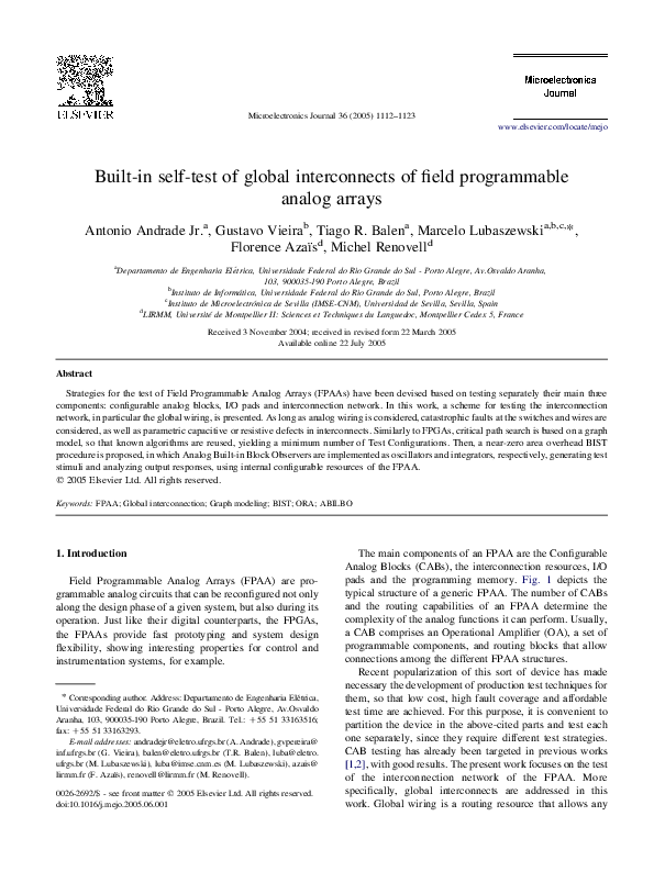 Pdf Built In Self Test Of Global Interconnects Of Field Programmable Analog Arrays
