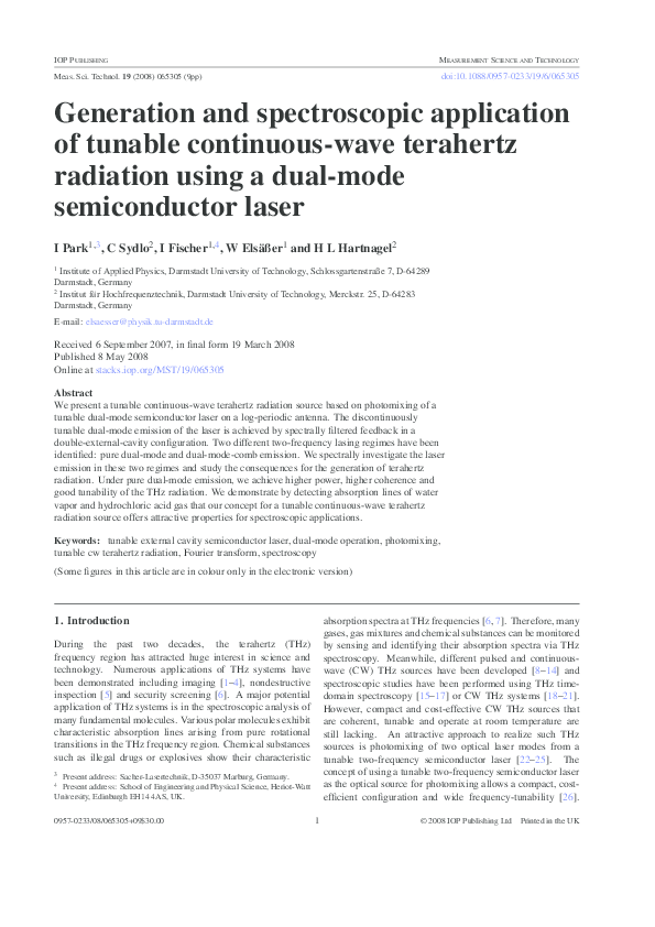 (PDF) Generation and spectroscopic application of tunable continuous-wave terahertz radiation ...
