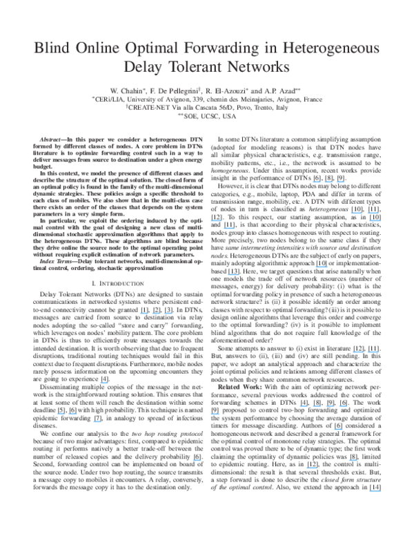(PDF) Blind online optimal forwarding in heterogeneous delay tolerant networks