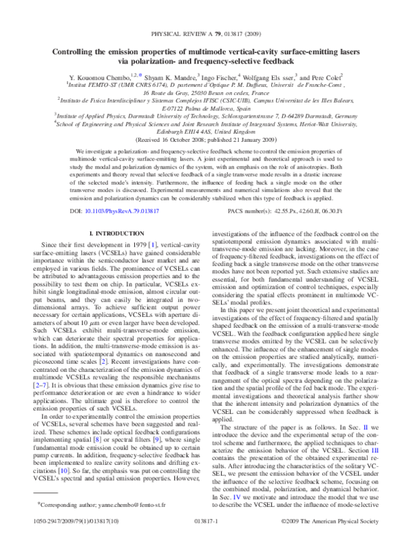 (PDF) Controlling the emission properties of multimode vertical-cavity surface-emitting lasers ...