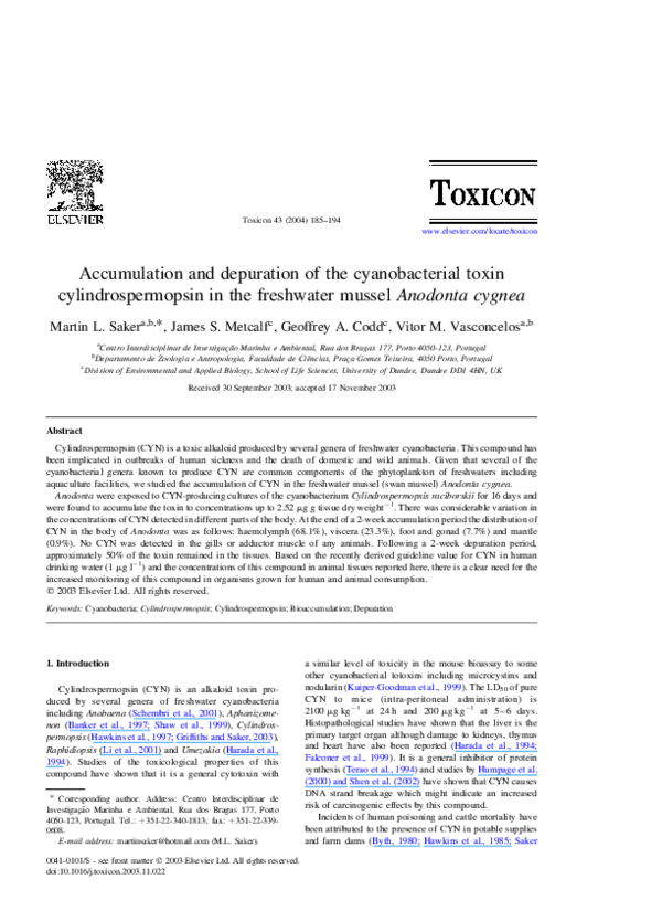 Accumulation and depuration of cyanobacterial paralytic shellfish ...