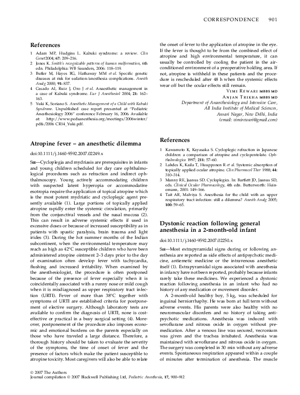 (PDF) Atropine fever ? an anesthetic dilemma