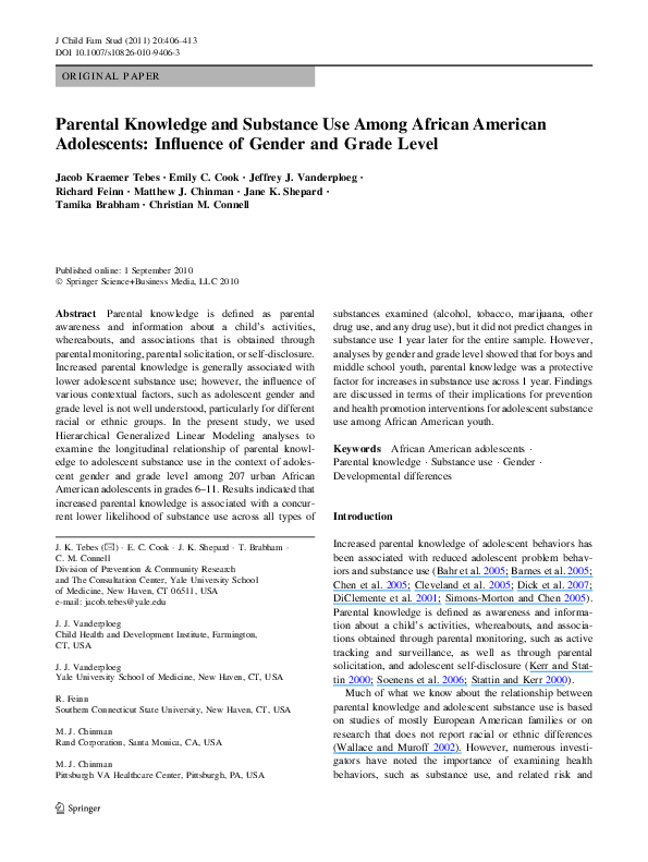 (PDF) Parental Knowledge and Substance Use Among African American ...