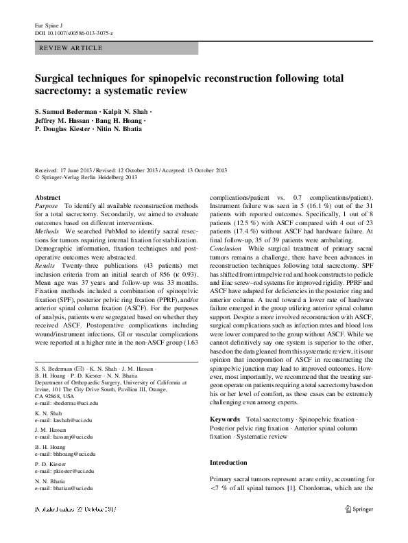 Surgical techniques for spinopelvic reconstruction following total ...