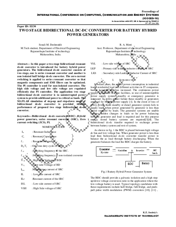 Pdf Two Stage Bidirectional Dc Dc Converter For Battery Hybrid Power