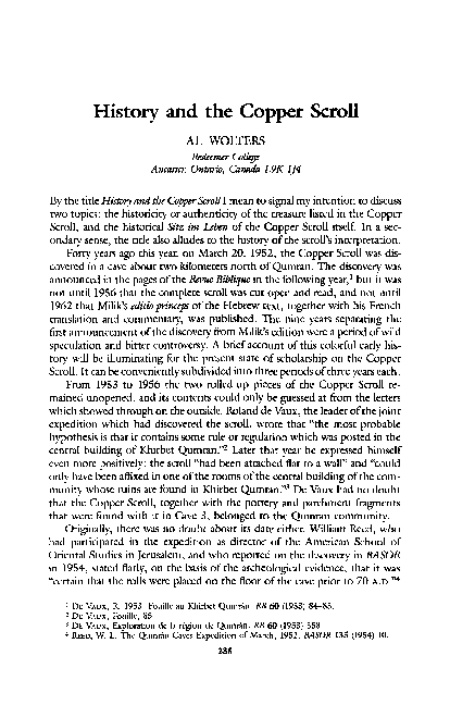 (PDF) History and the Copper Scroll