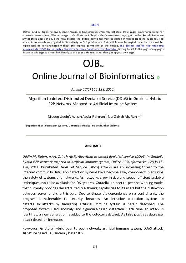 (PDF) Algorithm to detect Distributed Denial of Service (DDoS) in Gnutella Hybrid P2P Network ...