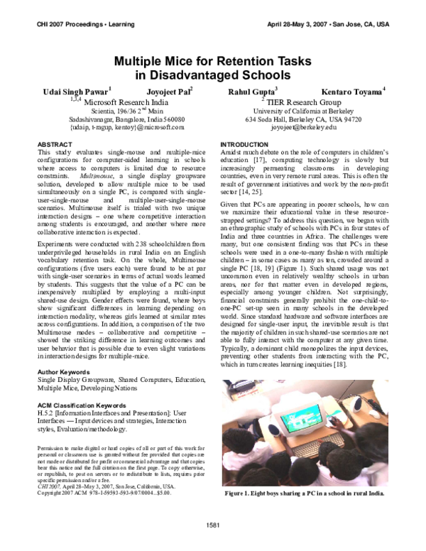 (PDF) Multiple mice for retention tasks in disadvantaged schools