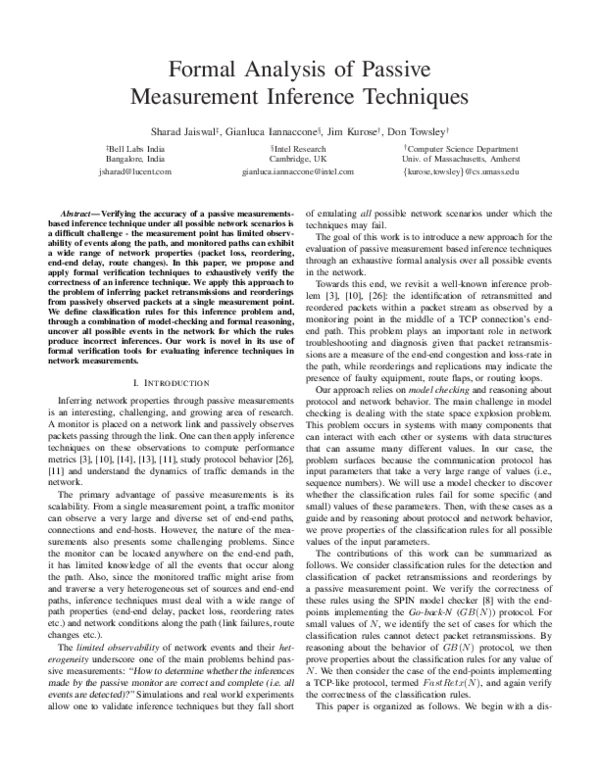 (PDF) Formal Analysis of Passive Measurement Inference Techniques