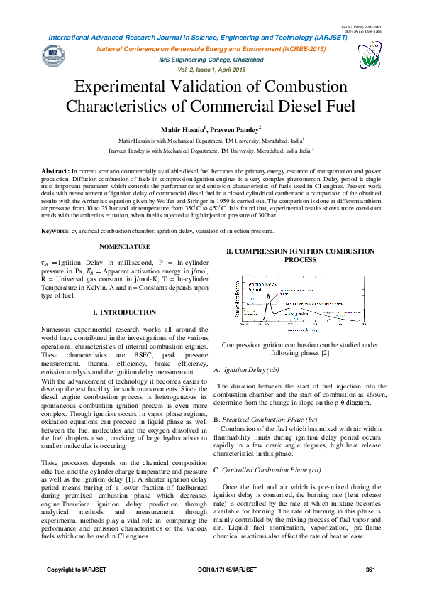Pdf Experimental Validation Of Combustion Characteristics Of Commercial Diesel Fuel