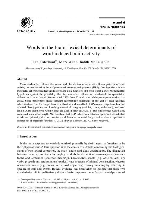 (PDF) Words in the brain: lexical determinants of word-induced brain ...