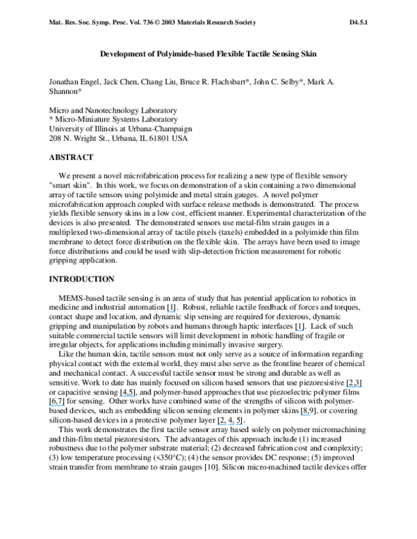 Pdf Development Of Polyimide Flexible Tactile Sensor Skin