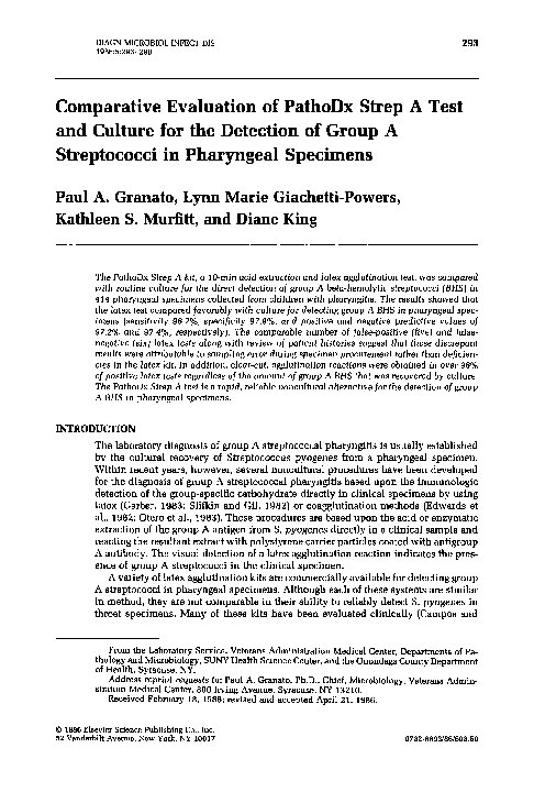 (PDF) Comparative evaluation of pathodx strep a test and culture for ...
