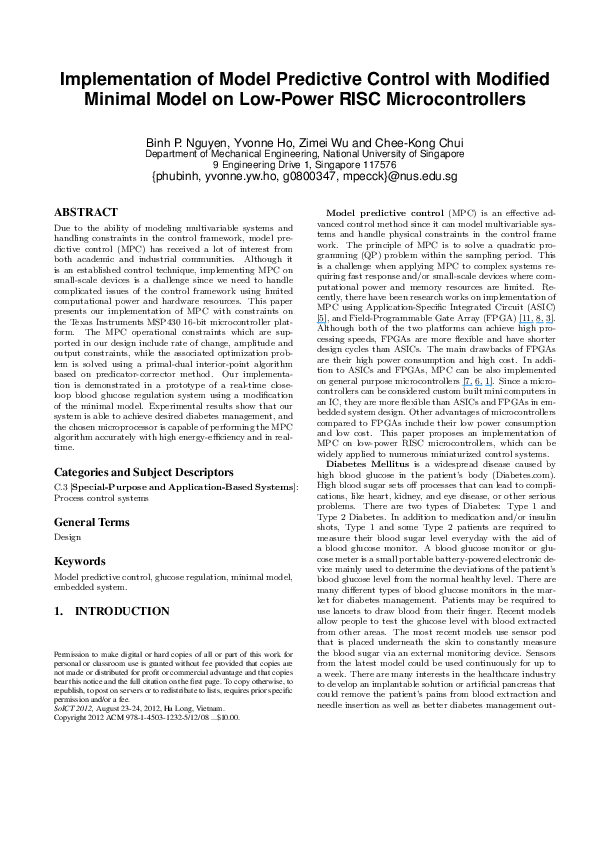 (PDF) Implementation of model predictive control with modified minimal model on low-power RISC ...