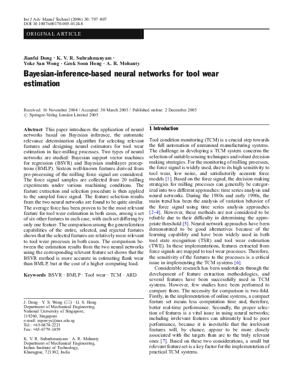Pdf Bayesian Inference Based Neural Networks For Tool Wear Estimation 9299