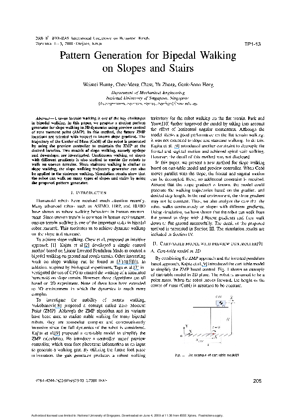 (PDF) Pattern generation for bipedal walking on slopes and stairs