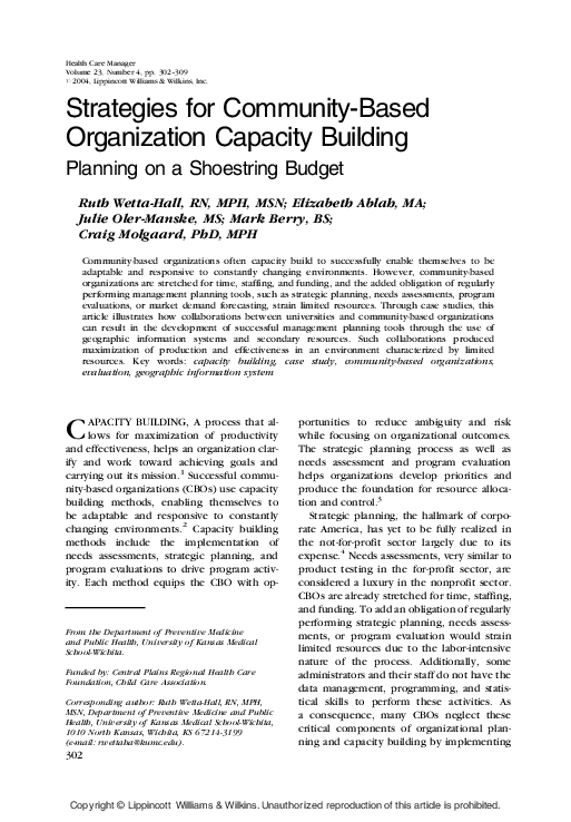 (PDF) Strategies for Community-Based Organization Capacity Building