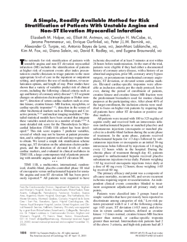 (PDF) A simple, readily available method for risk stratification of ...